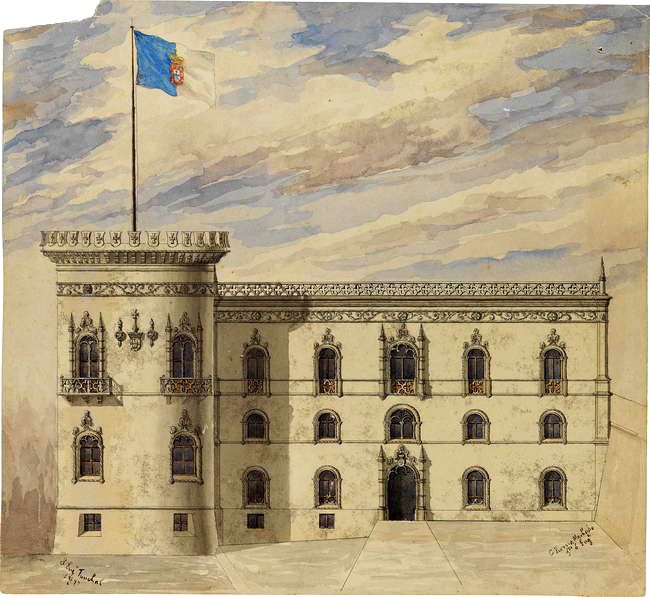 Projecto neo-manuelino para a parte militar do palácio de São Lourenço ...