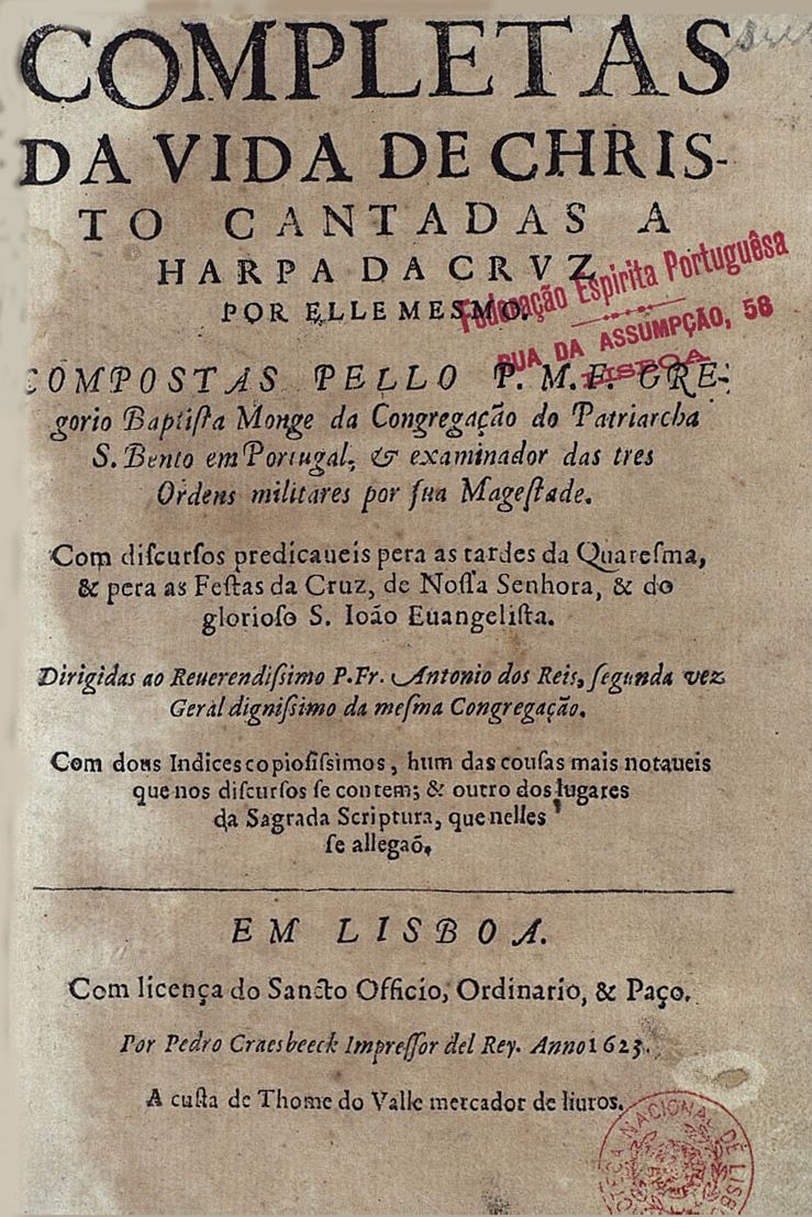 Rosto das Completas da Vida de Christo, cantadas a harpa da Cruz por ...
