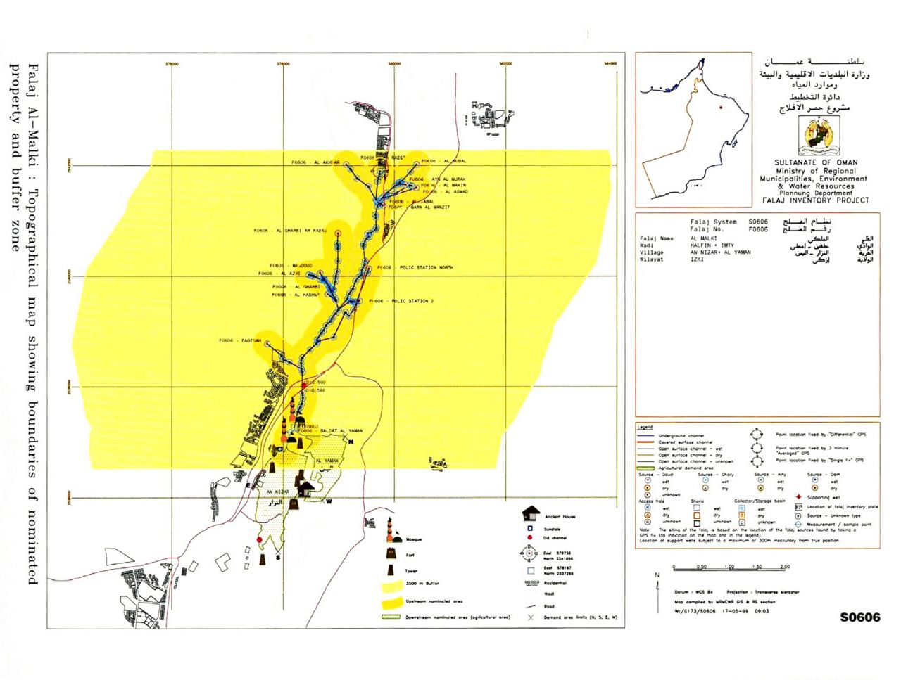Mapa do Aflaj al-Malki, UNESCO, 2004, Na Nizar, Izki, Região Ad Dakhiliyah, Sultanato de Oman ...