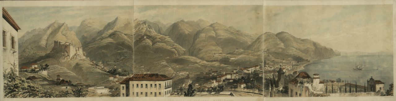 Vista panorâmica da cidade do Funchal, desenho de Emily Geneviève Smith ...