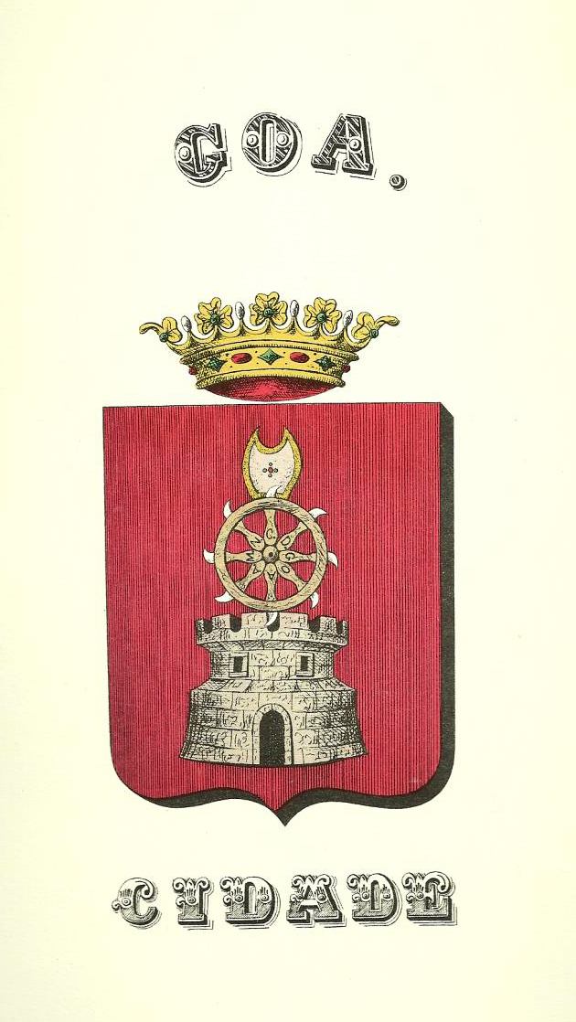 Brasão de armas da Cidade de Goa, litografia de 1860, Lisboa, Portugal ...
