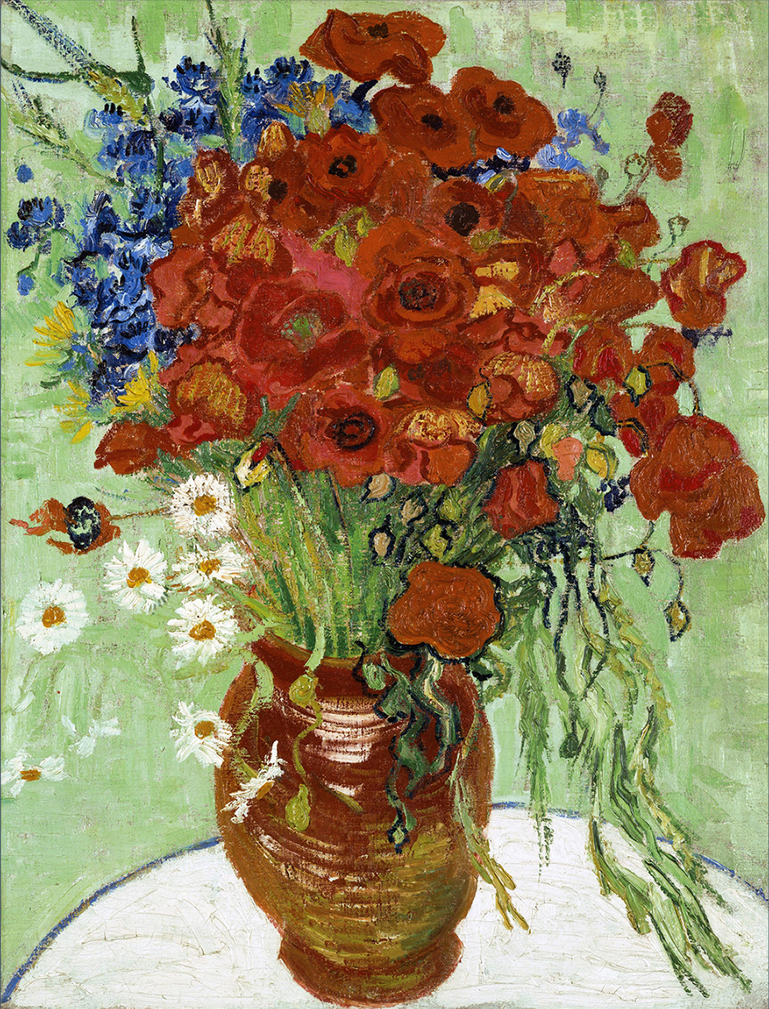 Jarra com Papoulas e Malmequeres, óleo de Vincent van Gogh, Auvers-sur ...