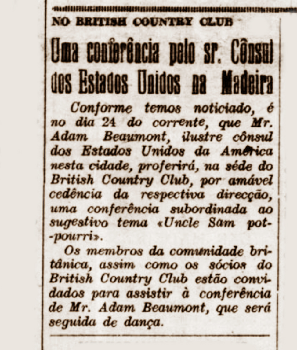 Conferência pelo Cônsul dos Estados Unidos na Madeira no British ...