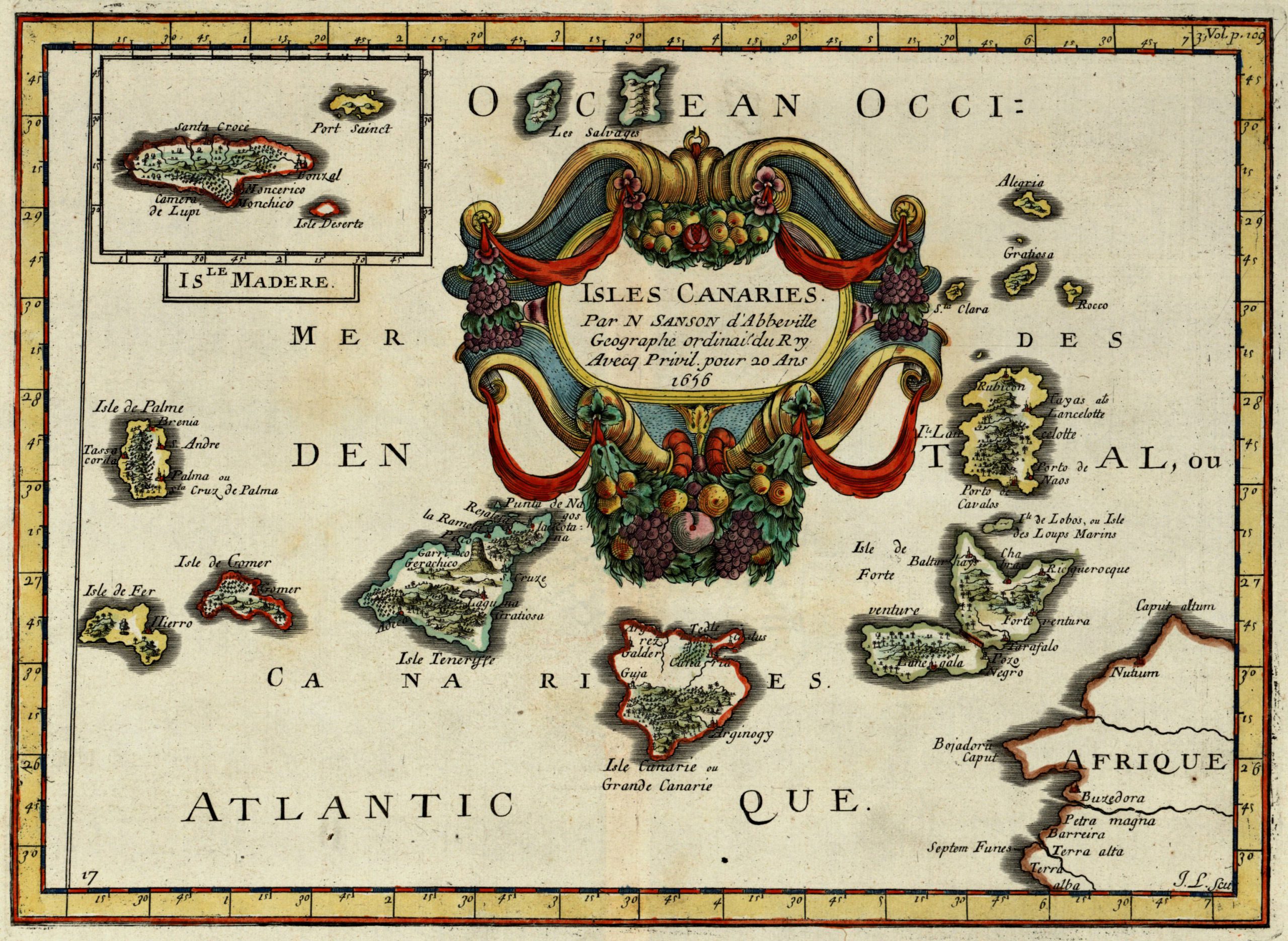 Ilha da Madeira e Ilhas Canárias, Nicolas Sanson, Paris, 1656, França ...