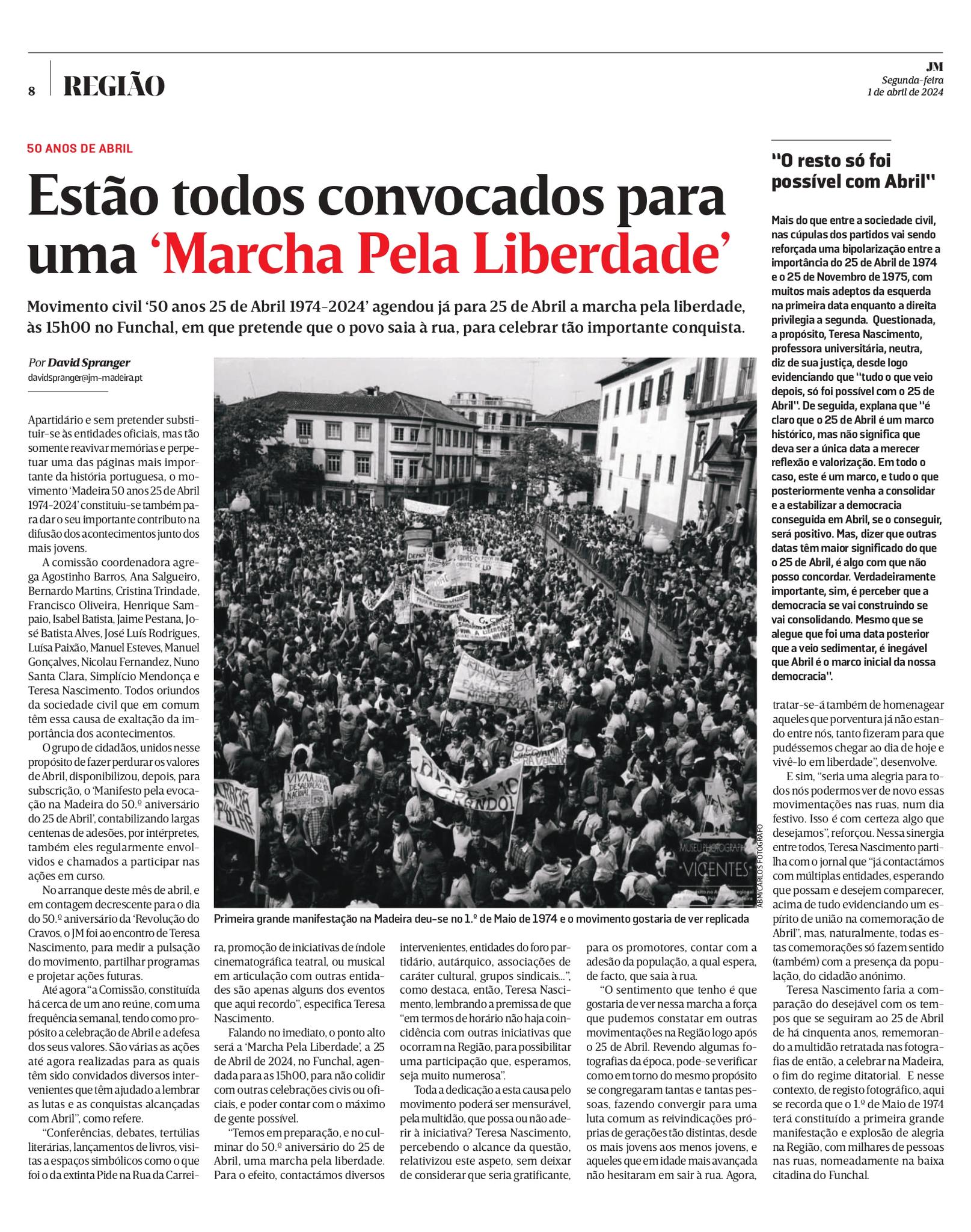 Marcha pela Liberdade, movimento civil “50 Anos do 25 de Abril 1974 ...