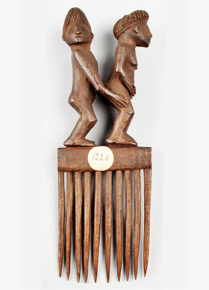 Pente Chokwe com casal em cena íntima do The British Museum, trabalho ...