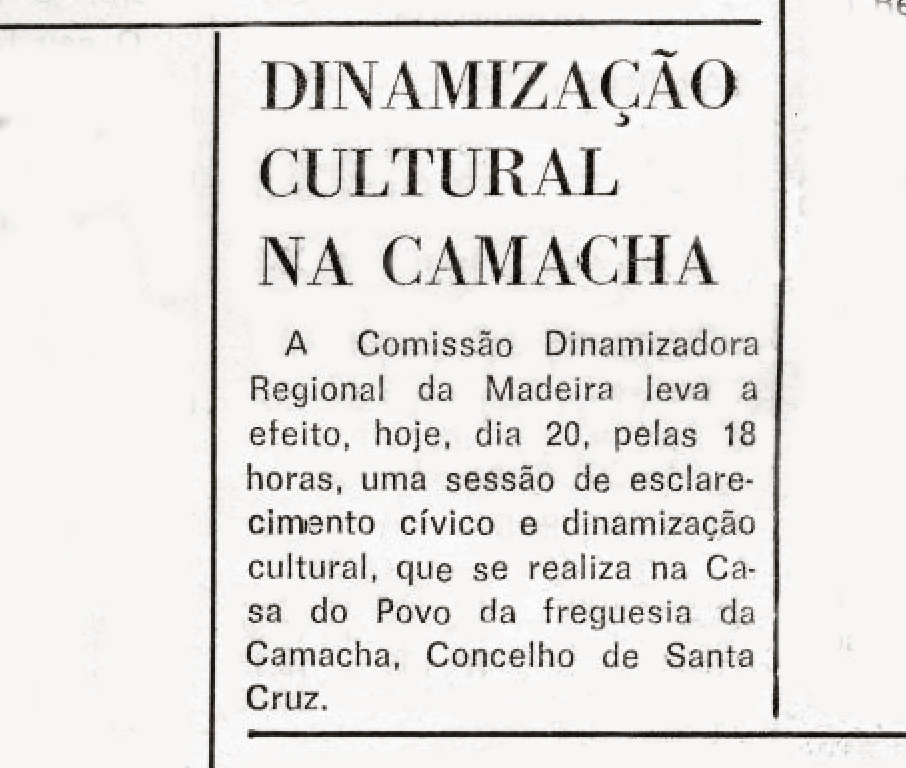 Dinamização Cultural na Camacha, “Jornal da Madeira”, Funchal, 20 de ...